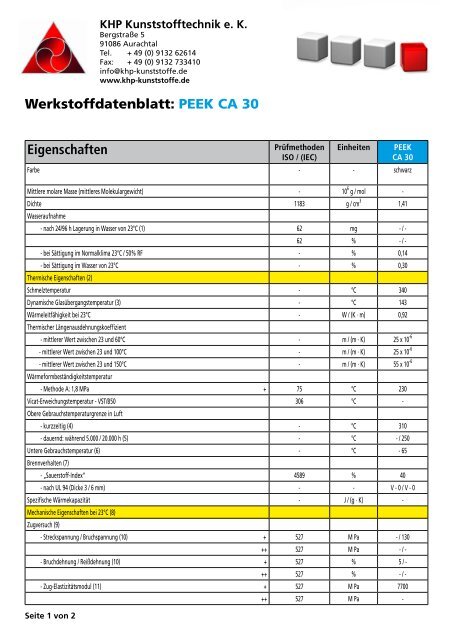 Eigenschaften Werkstoffdatenblatt: PEEK CA 30 - Khp-kunststoffe.de