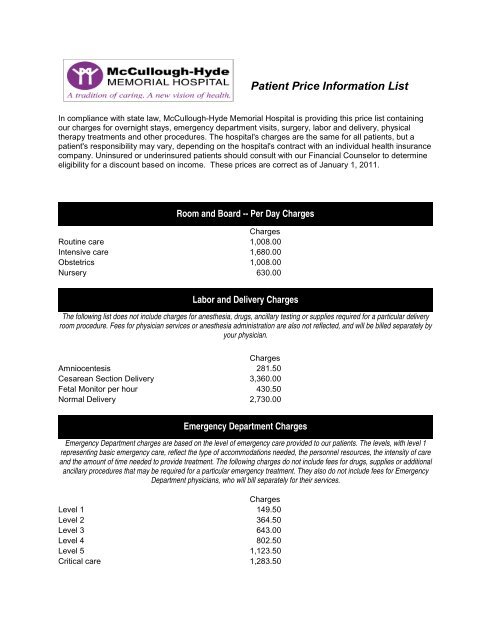 Patient Price Information List - McCullough-Hyde Memorial Hospital