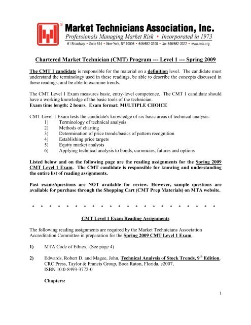 (CMT) Program --- Level 1 - Market Technicians Association