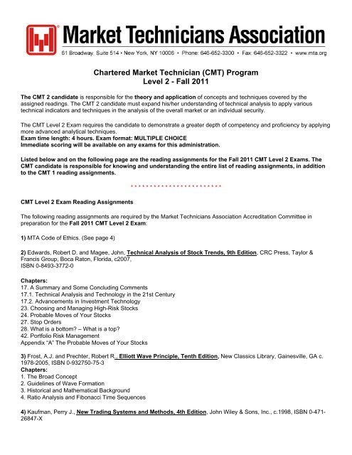 (CMT) Program Level 2 - Market Technicians Association