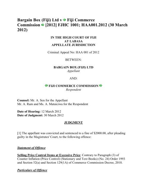 Bargain Box (Fiji) Ltd v Fiji Commerce Commission [2012] FJHC ...