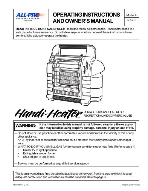 Owners Manual - Allparts Equipment & Accessories