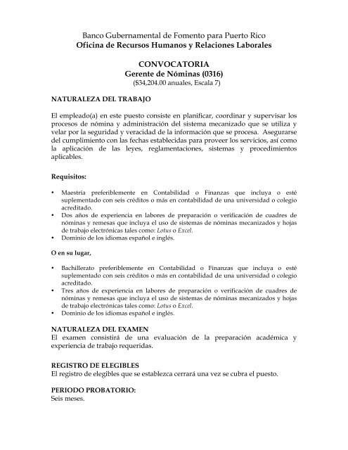 Banco Gubernamental de Fomento para Puerto Rico Oficina de ...