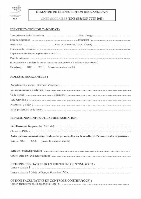 Demande de prÃ©inscription des candidates CNED Scolaire
