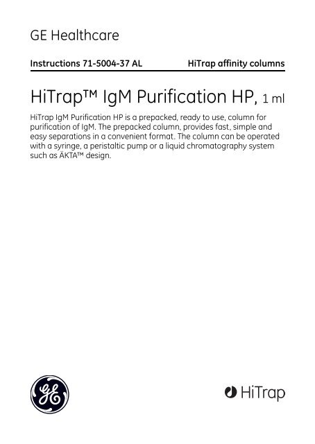 HiTrapâ„¢ IgM Purification HP, 1 ml - GE Healthcare Life Sciences
