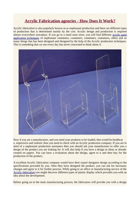 Acrylic Fabrication agencies - How Does It Work?