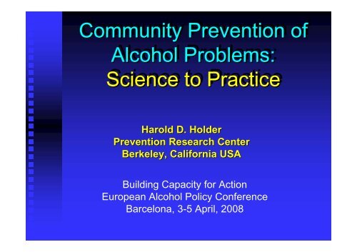 Community Prevention of Alcohol Problems: Science to Practice ...