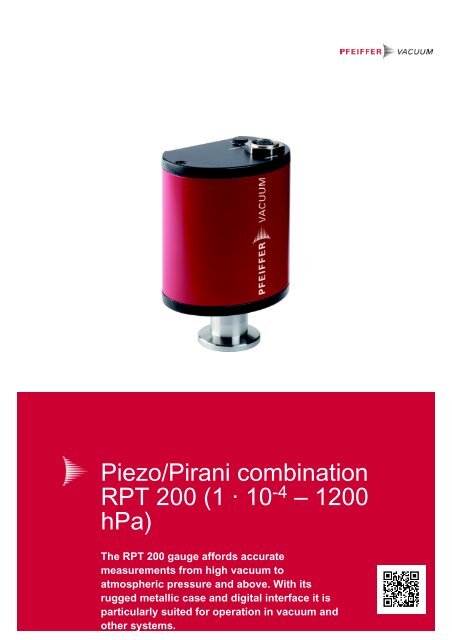 Piezo/Pirani Gauge RPT 200 (1 Â· 10-4 â 1200 hPa) - Echternacht ...