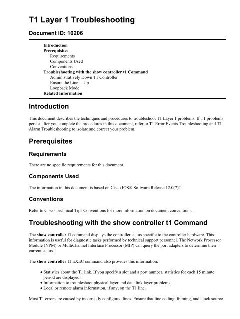 Cisco - T1 Layer 1 Troubleshooting