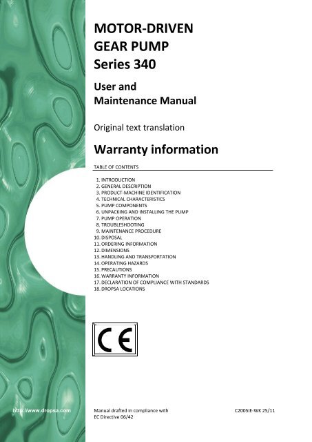 MOTOR-DRIVEN GEAR PUMP Series 340 - Dropsa