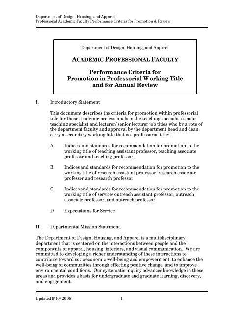 Academic Professional Faculty: Performance Criteria
