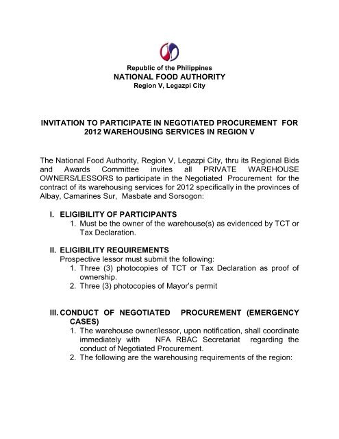NATIONAL FOOD AUTHORITY INVITATION TO ... - NFA
