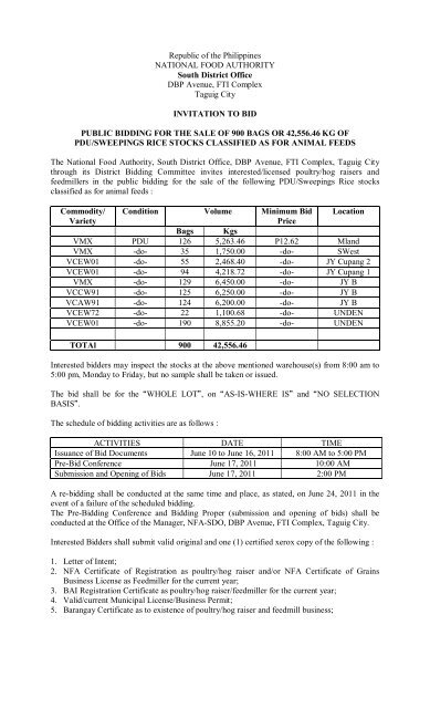 Republic of the Philippines NATIONAL FOOD AUTHORITY ... - NFA