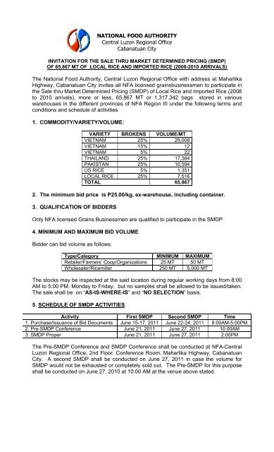 NATIONAL FOOD AUTHORITY Central Luzon Regional Office ... - NFA