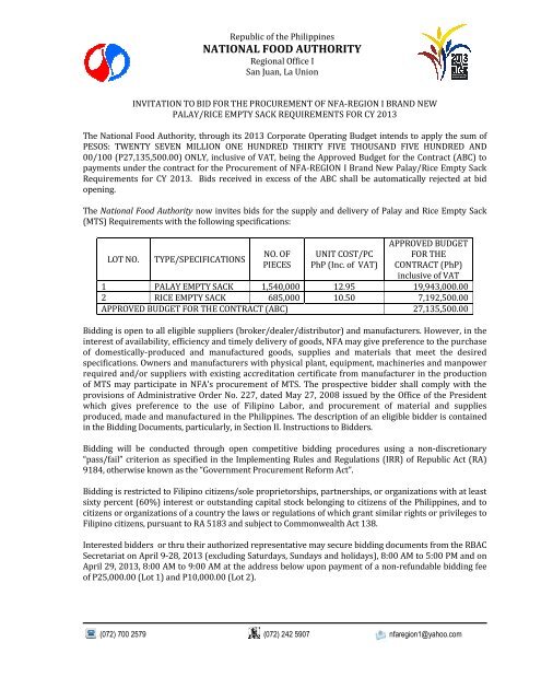 NATIONAL FOOD AUTHORITY - NFA