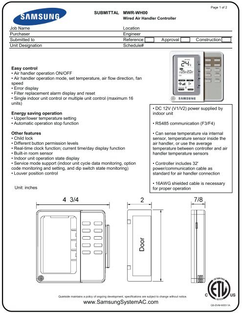 MWR-WH00 Submittal pdf - Samsung System AC