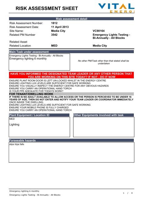 RISK ASSESSMENT SHEET