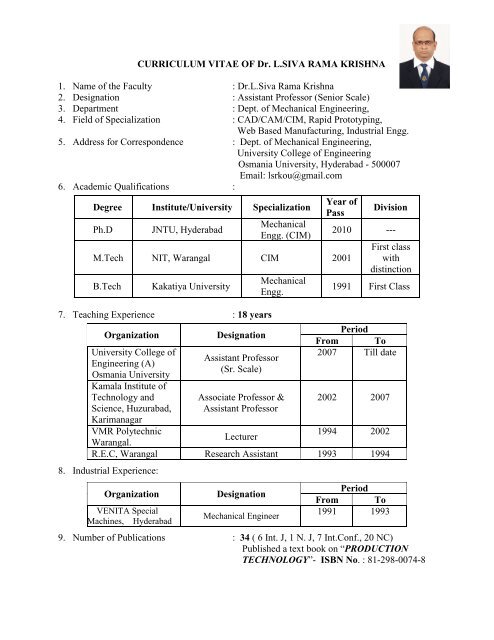 Dr.L.Siva Rama Krishna 2. Designation - University College Of ...