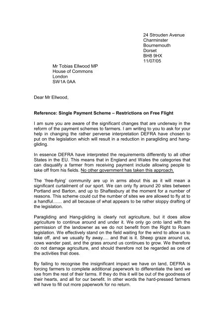 Letter to Tobias Ellwood MP from Neil Kermode - Wessex Hang ...
