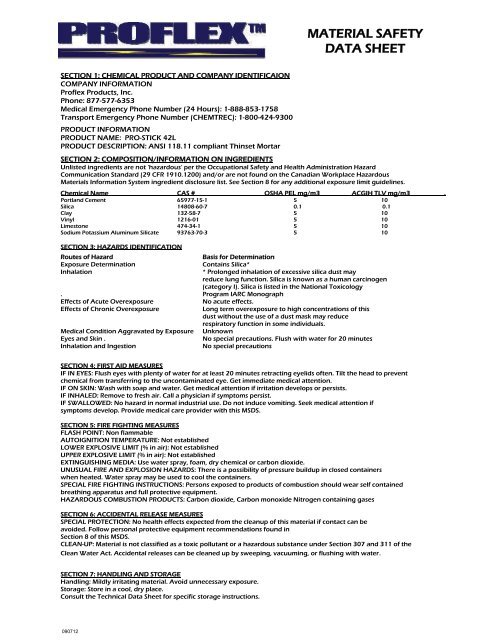 MATERIAL SAFETY DATA SHEET - Proflex Products Inc.
