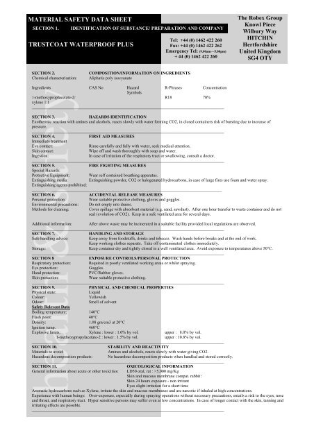 trustcoat waterproof plus material safety data sheet - The Robex Group