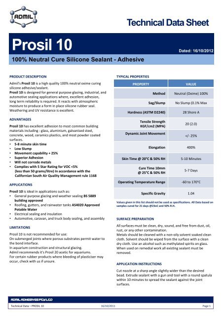 Prosil 10 - Admil Adhesives