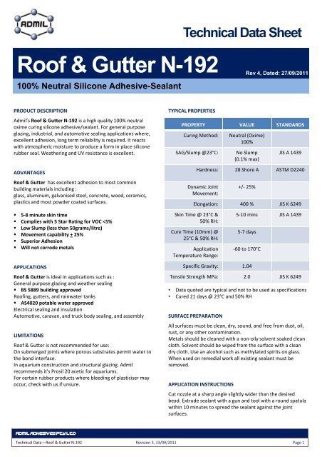 Roof & Gutter N-192 - Admil Adhesives