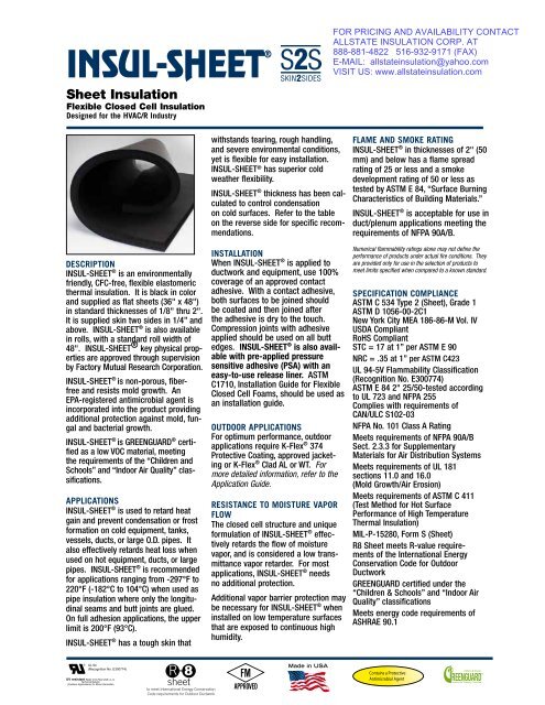 INSUL-SHEETÂ® - Allstate Insulation Corporation