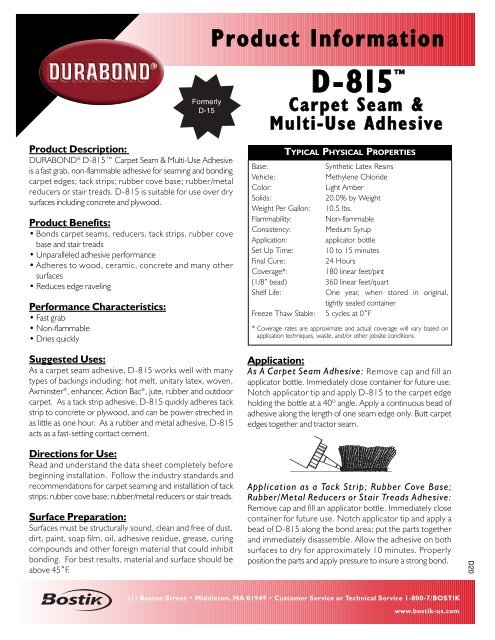 D-815â ¢ Carpet Seam & Multi-Use Adhesive - Bostik, Inc