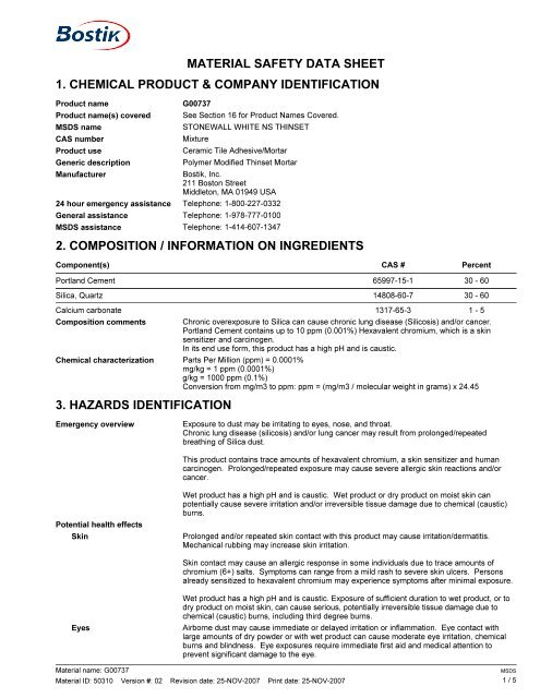 material safety data sheet 1. chemical product & company ... - MSDS
