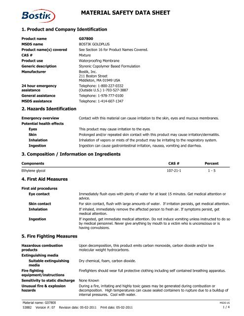 GoldPlus - MSDS - Bostik, Inc