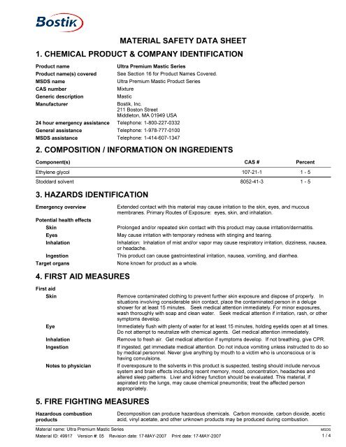 material safety data sheet 1. chemical product & company ... - MSDS