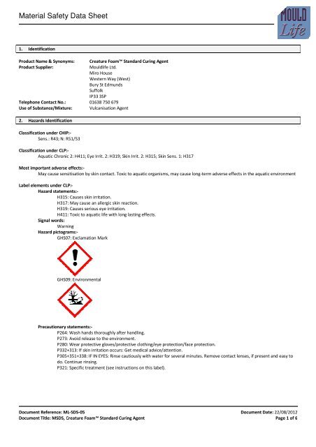 standard curing agent msds - Mouldlife