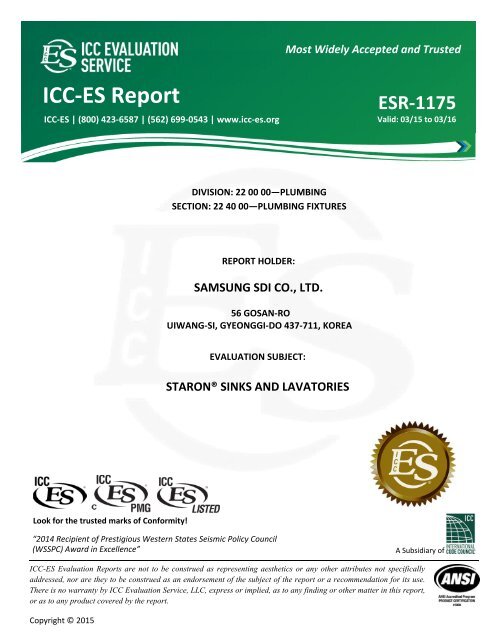 ICC-ES Evaluation Report ESR-1175 - Staron
