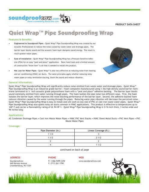 Quiet Wrapâ ¢ Pipe Soundproofing Wrap - Soundproof Cow