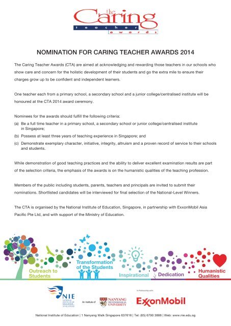 to download the nomination form - Caring Teacher Awards 2014