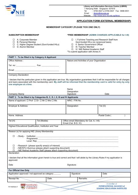 Application form - LIBRIS - National Institute of Education