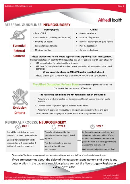 NEUROSURGERY - Alfred Hospital