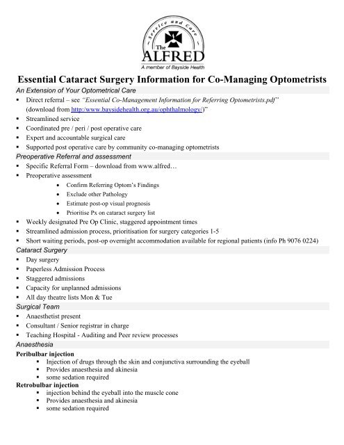 Essential Cataract Surgery Information for Co ... - Alfred Hospital