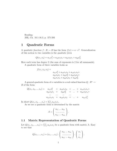 1 Quadratic Forms