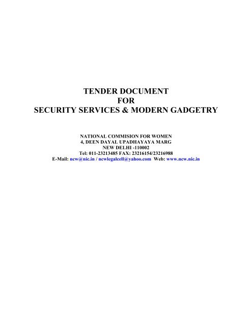 tender document for security services & modern gadgetry