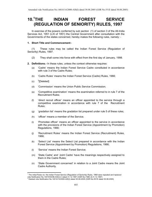10. THE INDIAN FOREST SERVICE (REGULATION OF SENIORITY ...