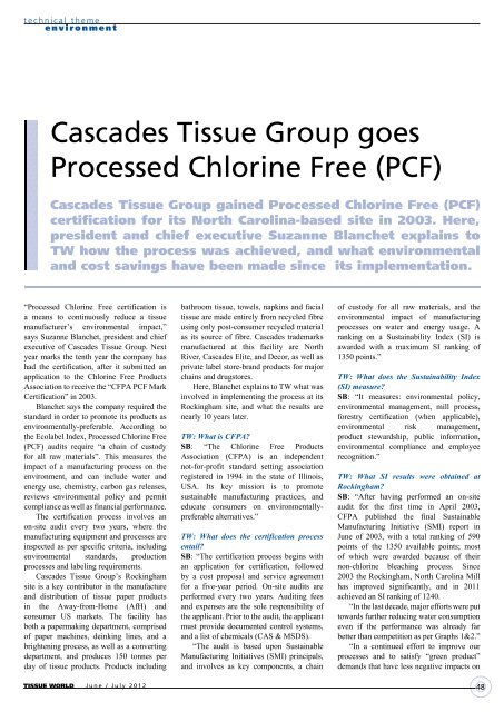 Cascades Tissue Group goes Processed Chlorine Free (PCF)