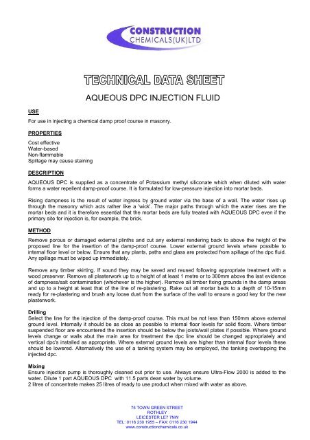 aqueous dpc injection fluid - Construction Chemicals (UK) LTD.