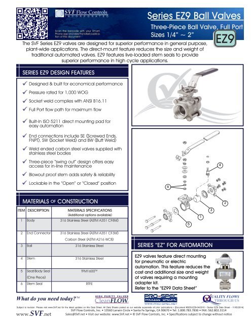 Series EZ9 Ball Valves - SVF Flow Controls, Inc.