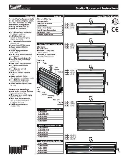 Studio Fluorescent Instructions - Lowel