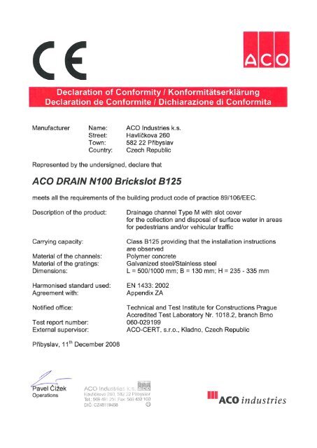 ACO DRAIN M100D Brickslot C250