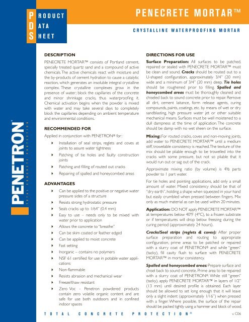 PENECRETE MORTARâ ¢ - Penetron