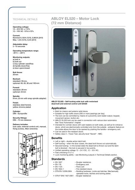ABLOY EL520 â Motor Lock (72 mm Distance) - nolimal.si