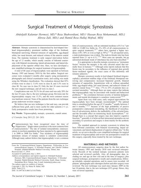 Surgical Treatment of Metopic Synostosis